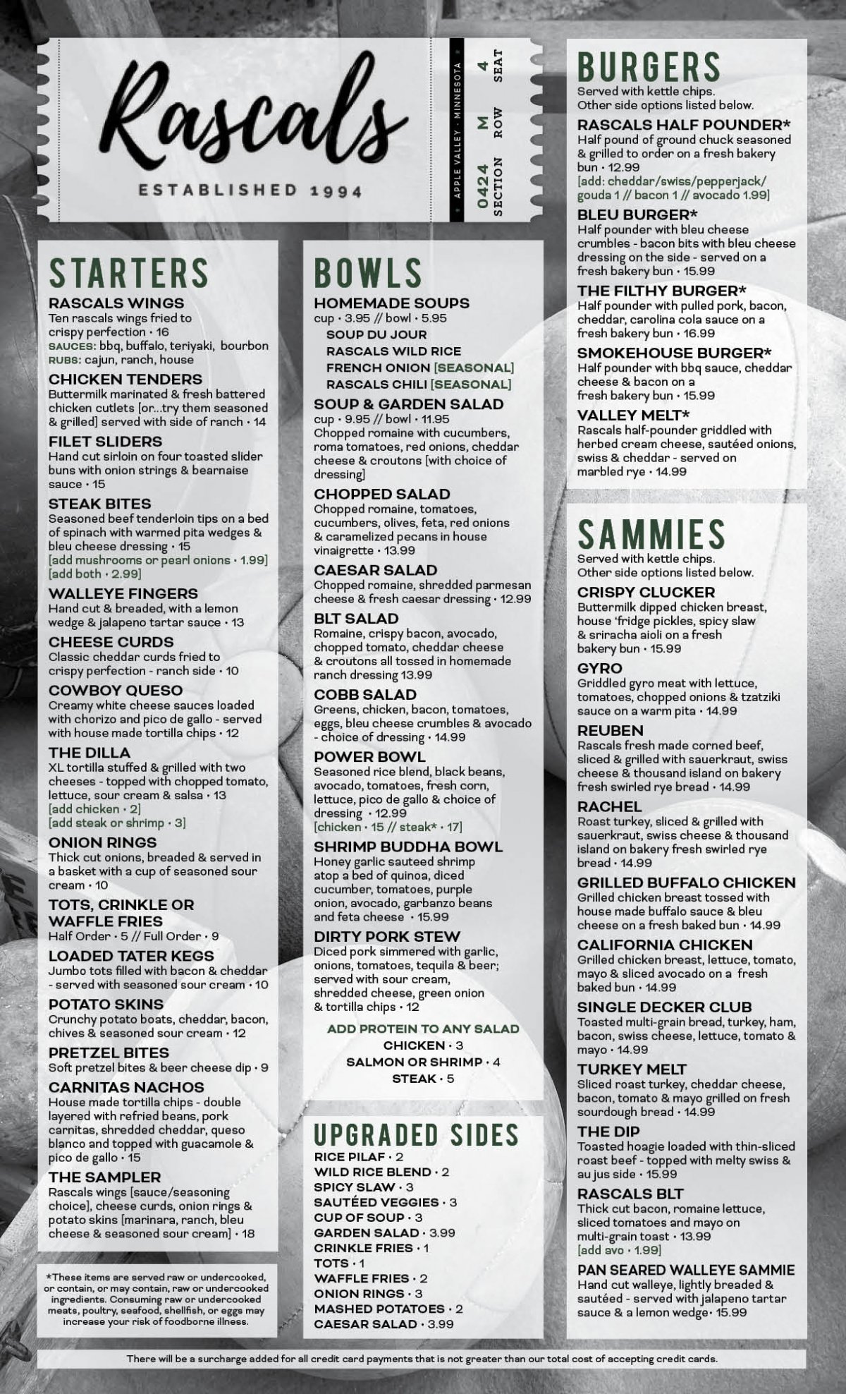 Main Menu | Rascal's Bar & Grill