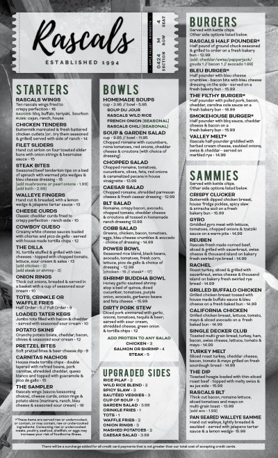 Main Menu | Rascal's Bar & Grill