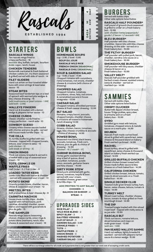 Main Menu | Rascal's Bar & Grill