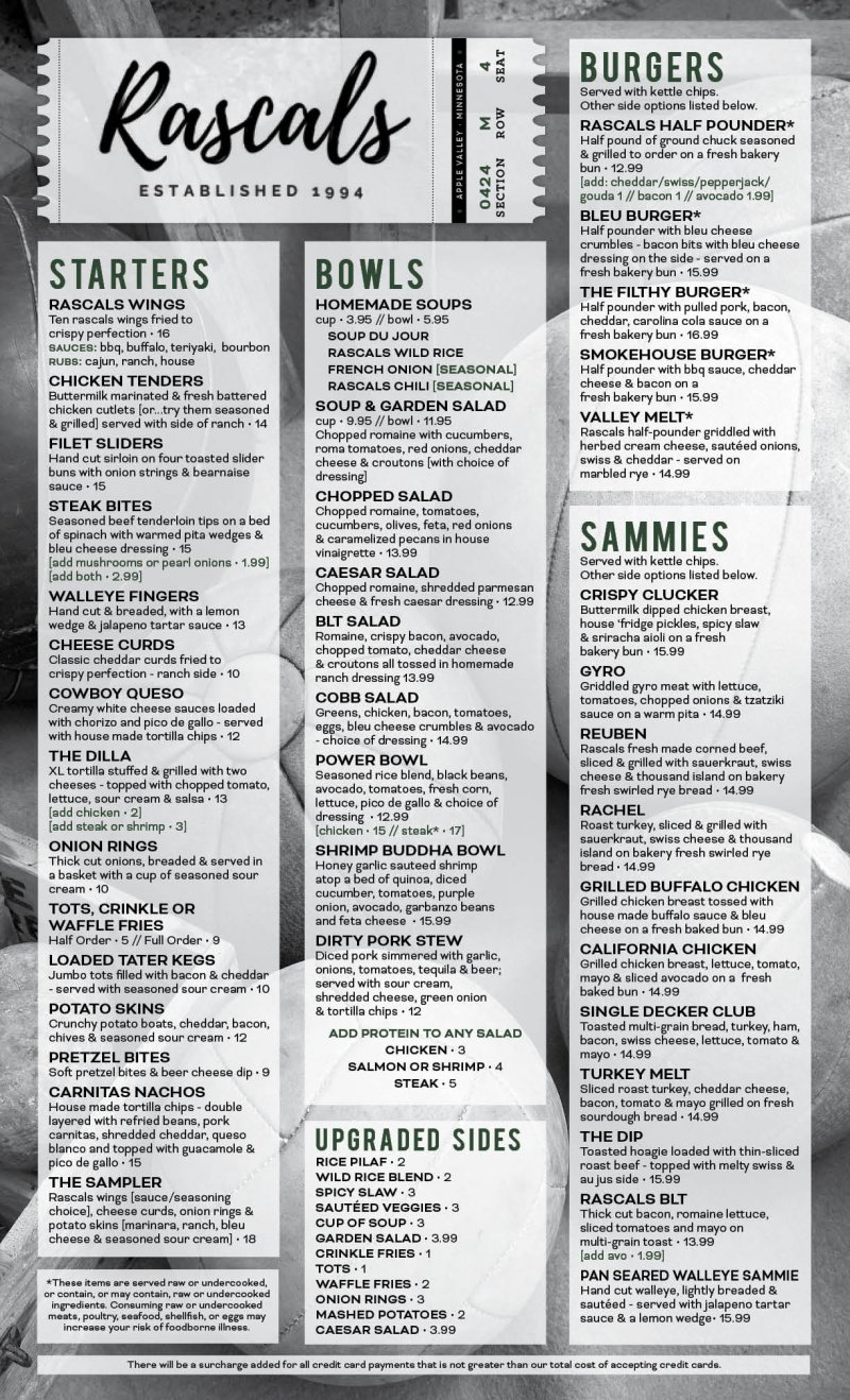 Main Menu | Rascal's Bar & Grill