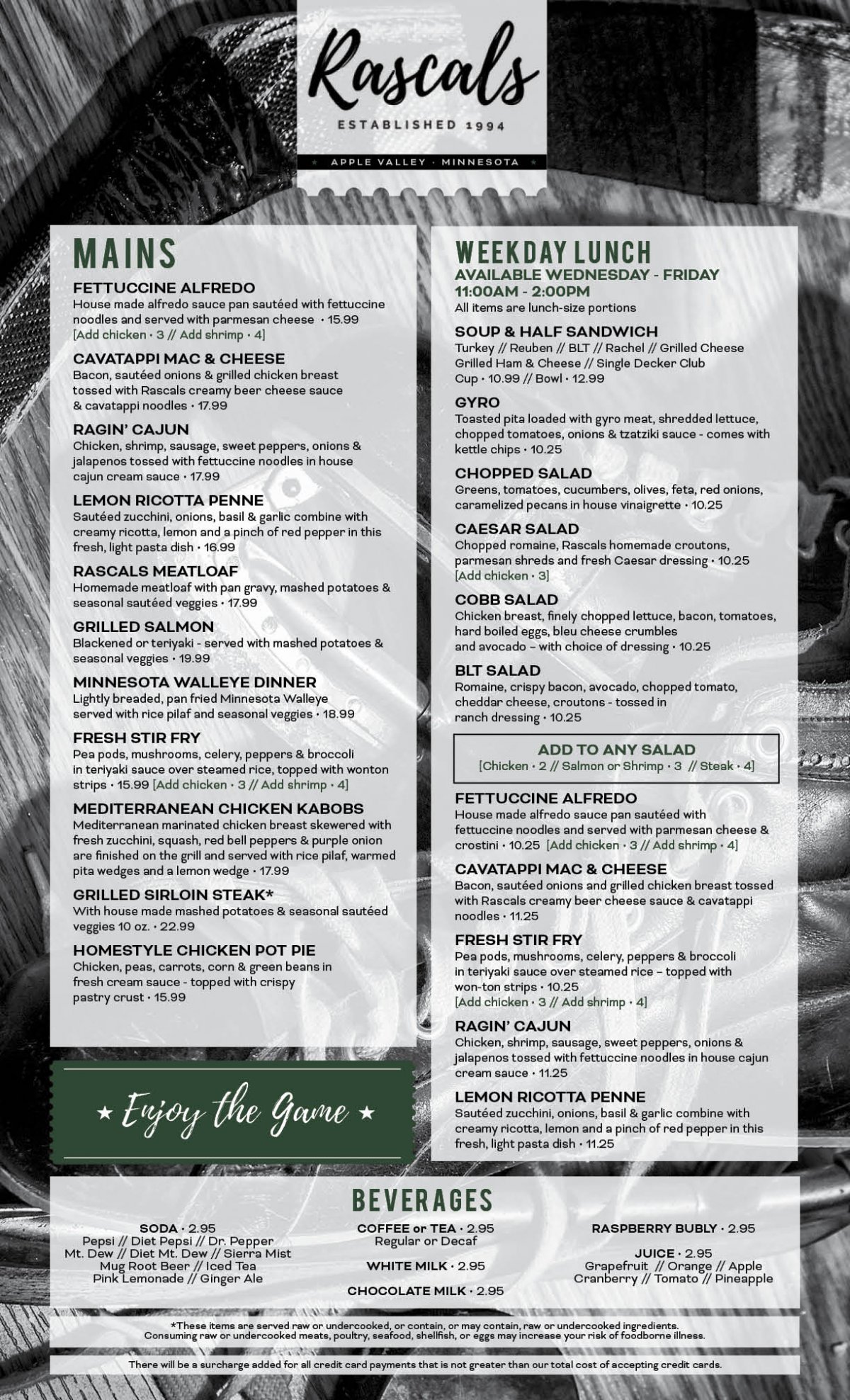 Main Menu | Rascal's Bar & Grill