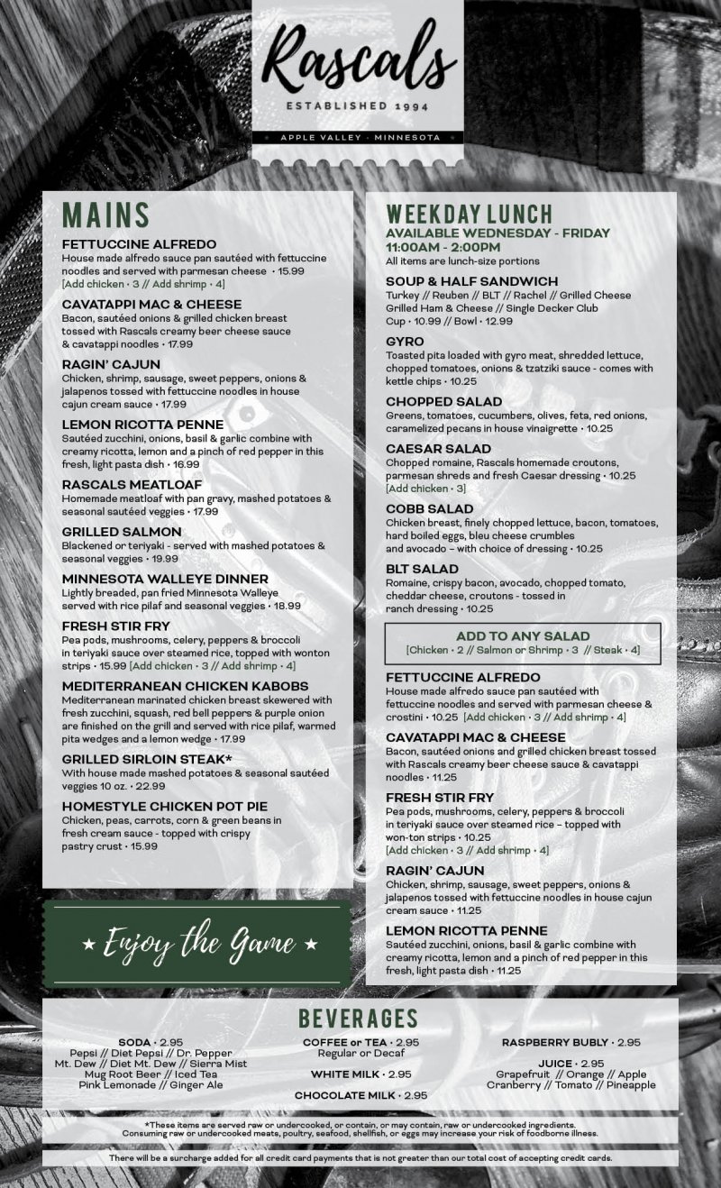 Main Menu | Rascal's Bar & Grill