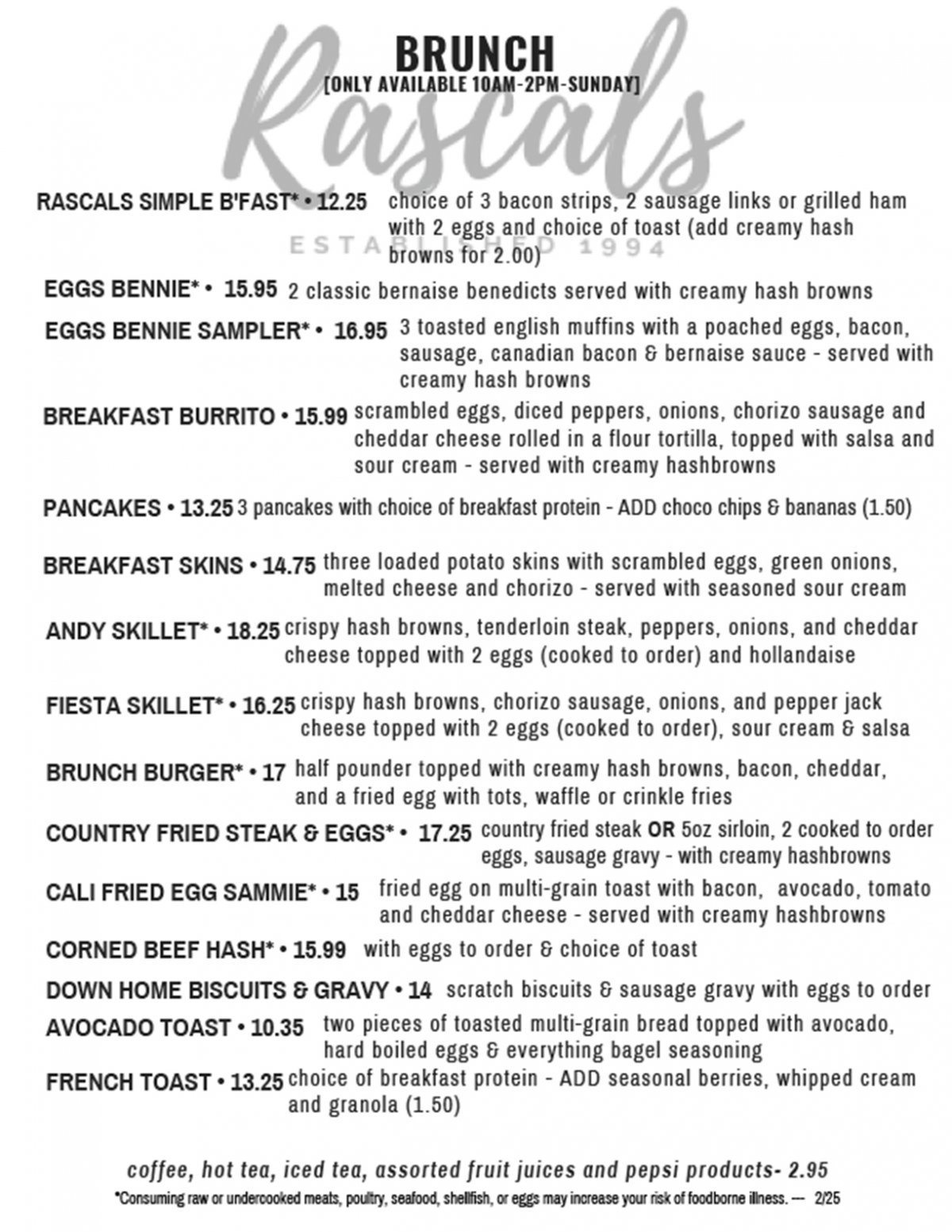 Brunch Menu | Rascal's Bar & Grill