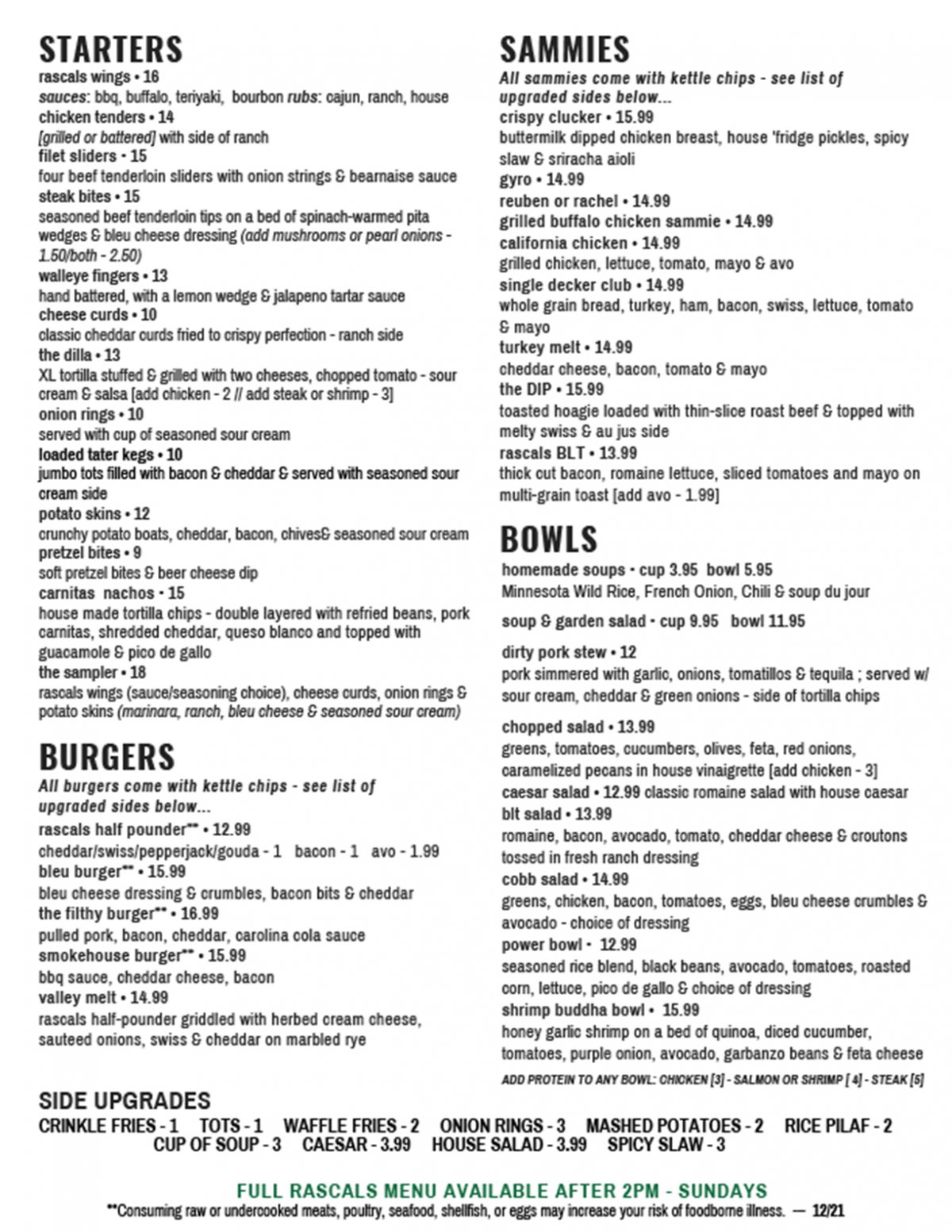 Brunch Menu | Rascal's Bar & Grill