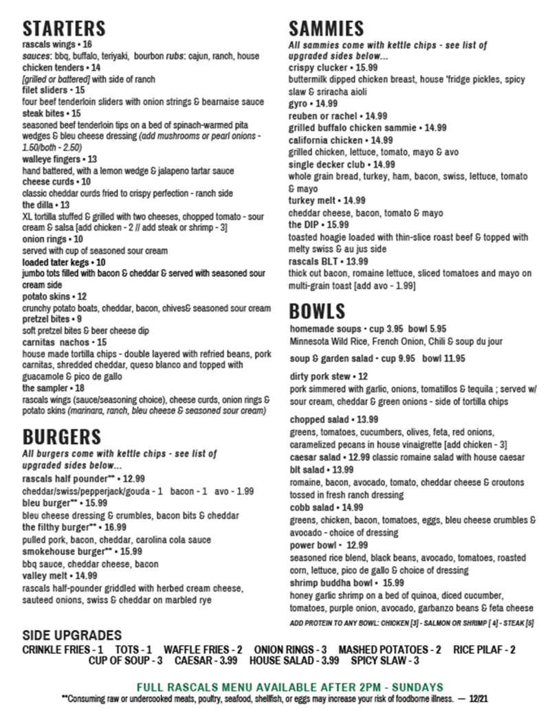 Brunch Menu | Rascal's Bar & Grill